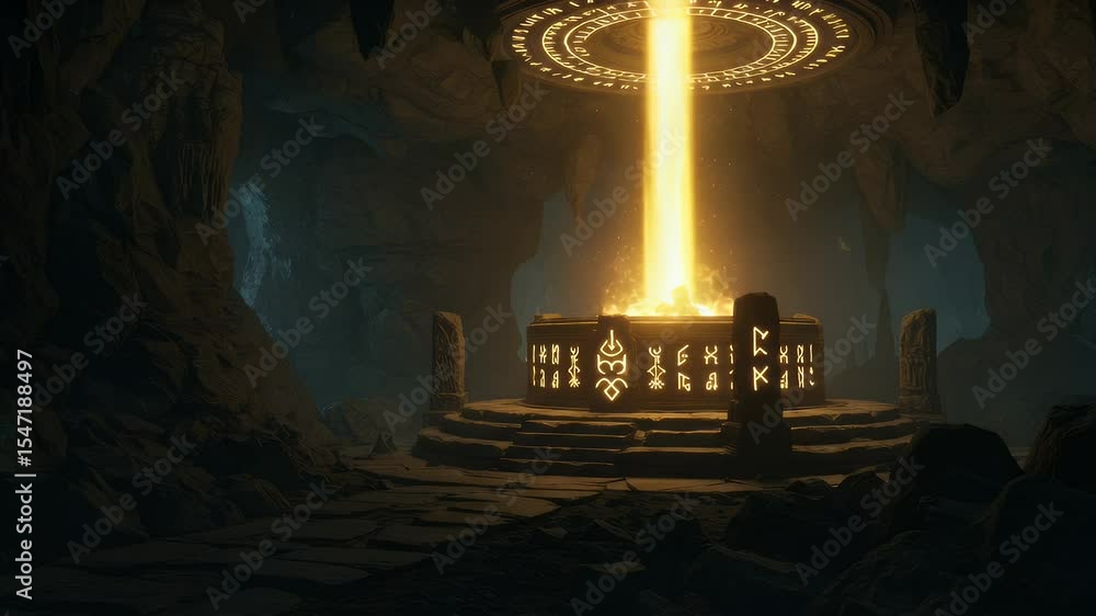 Illuminated ancient altar in a dark cave Stock ビデオ | Adobe Stock