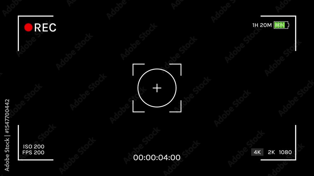 Camera recording screen overlay with alpha channel. 4K DSLR viewfinder ...