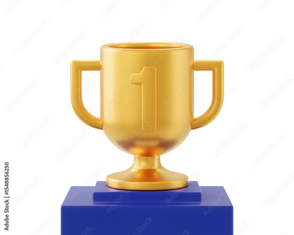 Poster Golden Number One Trophy on Blue Pedestal on Transparent ...