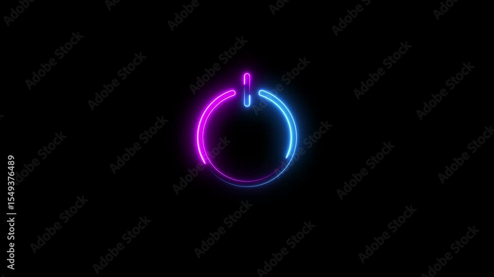 Neon glowing power button icon. Power button animation. off and on ...