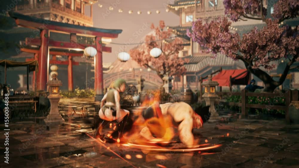Cartoon fighters characters engages in martial arts battle in a video ...