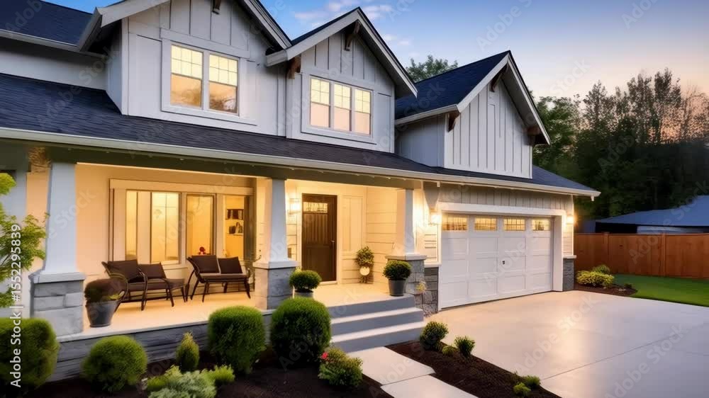 Two-story house exterior with craftsman architectural style, white ...