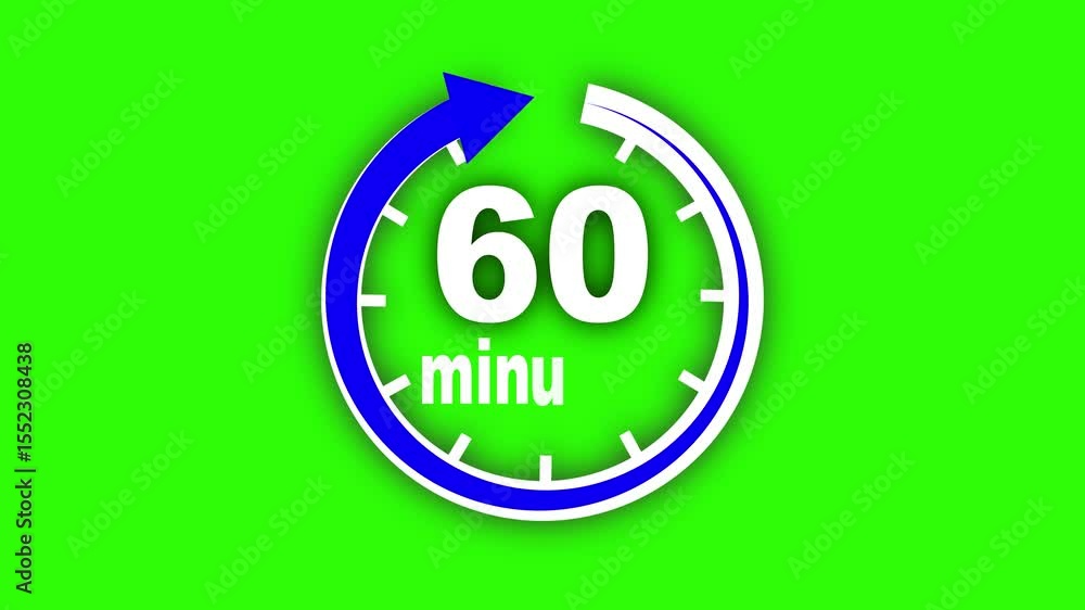 Animation timer icon with 60 minutes on transparent background with ...