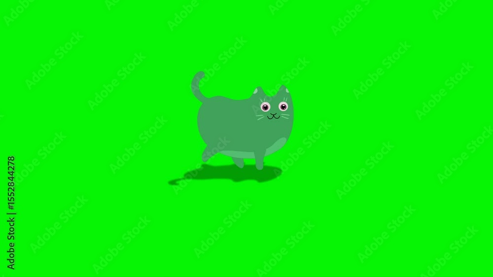 Green screen cat animation. Green cat walking animation. Side view ...