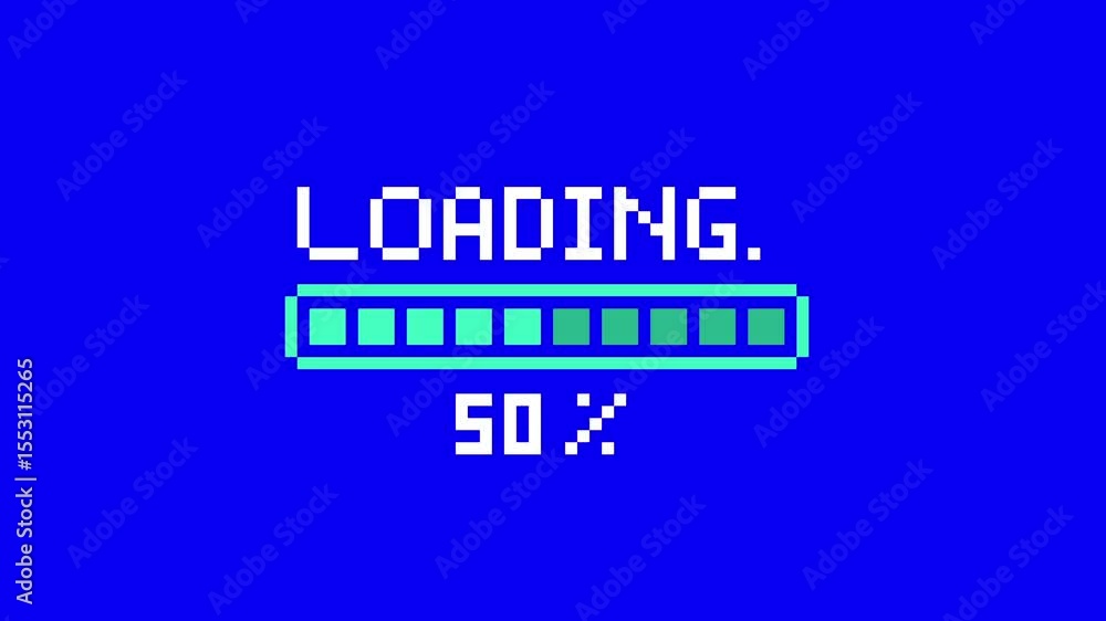 Pixel loading animation, 8-bit progress bar, Retro loading screen, Blue ...