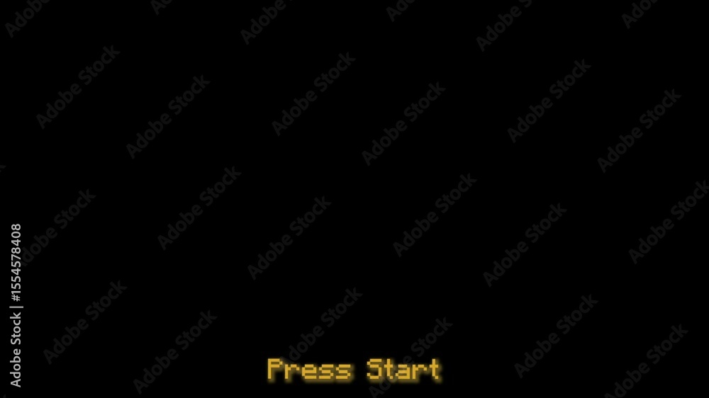 Pixel Press Start animation, Black retro game screen, 8-bit start ...