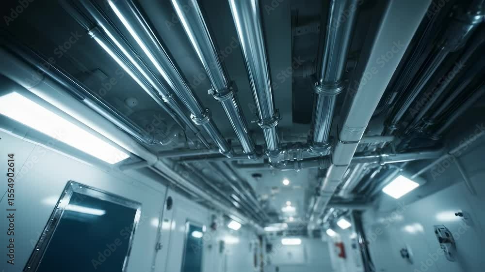 Video „A detailed image of the water mist piping system tucked neatly ...