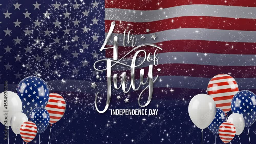 Happy 4th of July greeting animation with fireworks, balloons, and ...