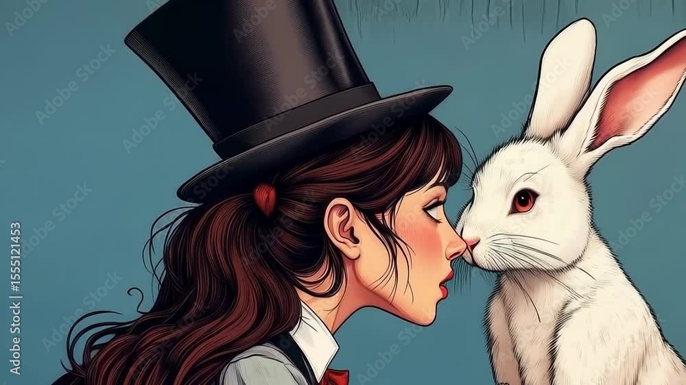 Wideo Stock: Beautiful Alice met a white rabbit, Alice in Wonderland ...