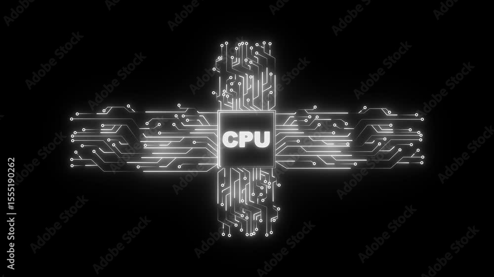 neon line Animated CPU circuit board icon. CPU Circuit Board icon black ...