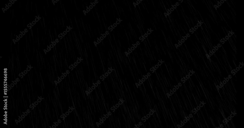 Realistic Rain Falling footage animation in real time on dark black ...