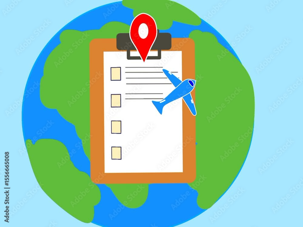 Travel itinerary animation with location icon, plan checklist, and ...
