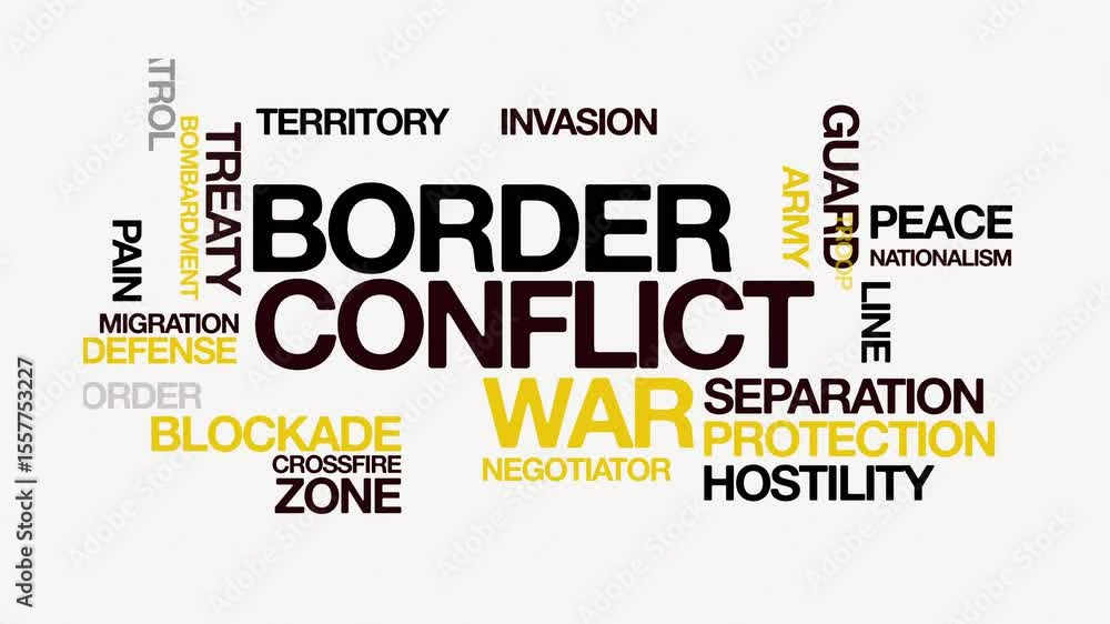 border conflict Animated Tag Word Cloud kinetic typography concept ...