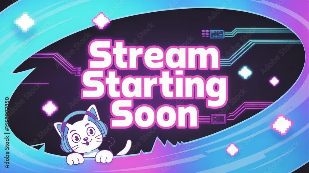 Stream Starting Soon. Cat Avatar with Headphones. Stream starting soon ...