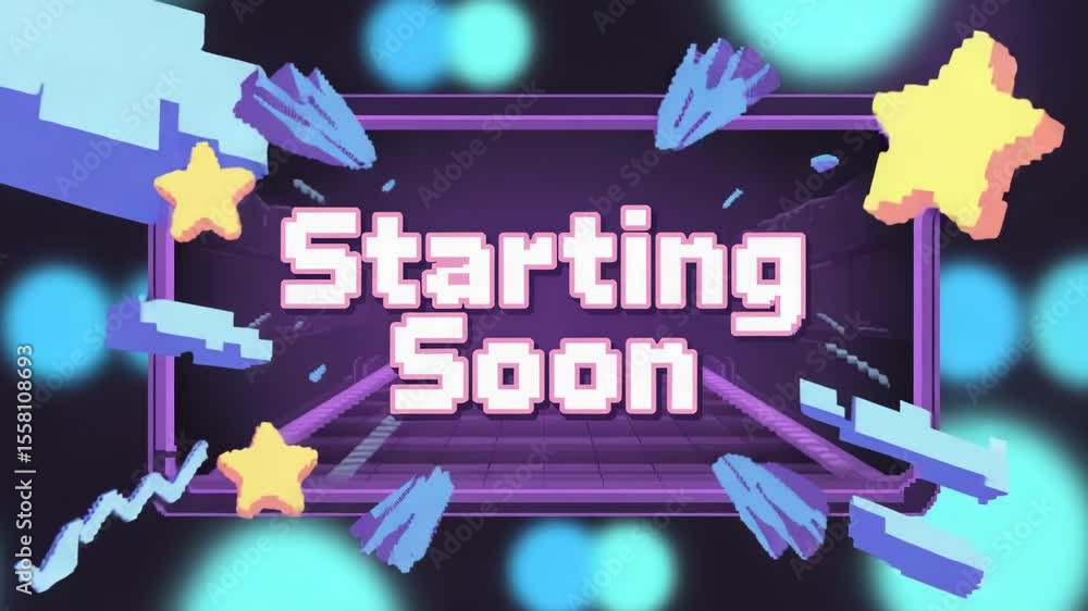Pixelated "Starting Soon" Stream Overlay with Stars and Geometric ...