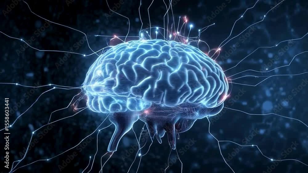 Futuristic 3D Brain Rotating with Electric Neural Connections in Sci-Fi ...