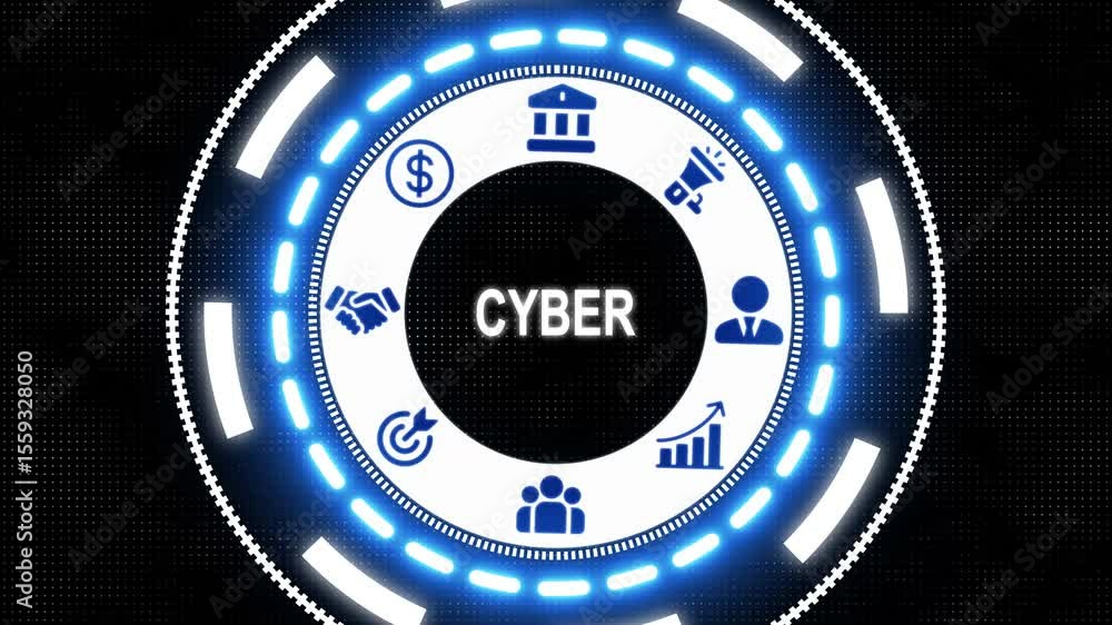 Cyber Security business concept on a flashing computer monitor with ...