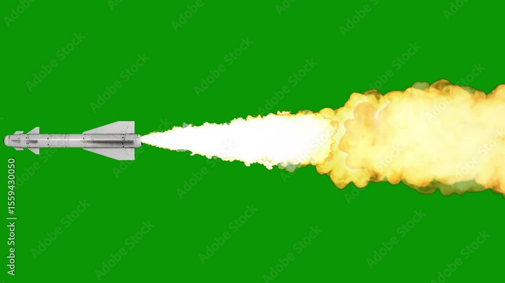 An image of a missile with green background and jet flying through the ...