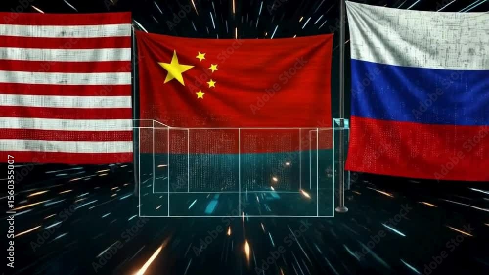 Dynamic Concept of Global Cyber Tensions Featuring Nations’ Flags, Code ...
