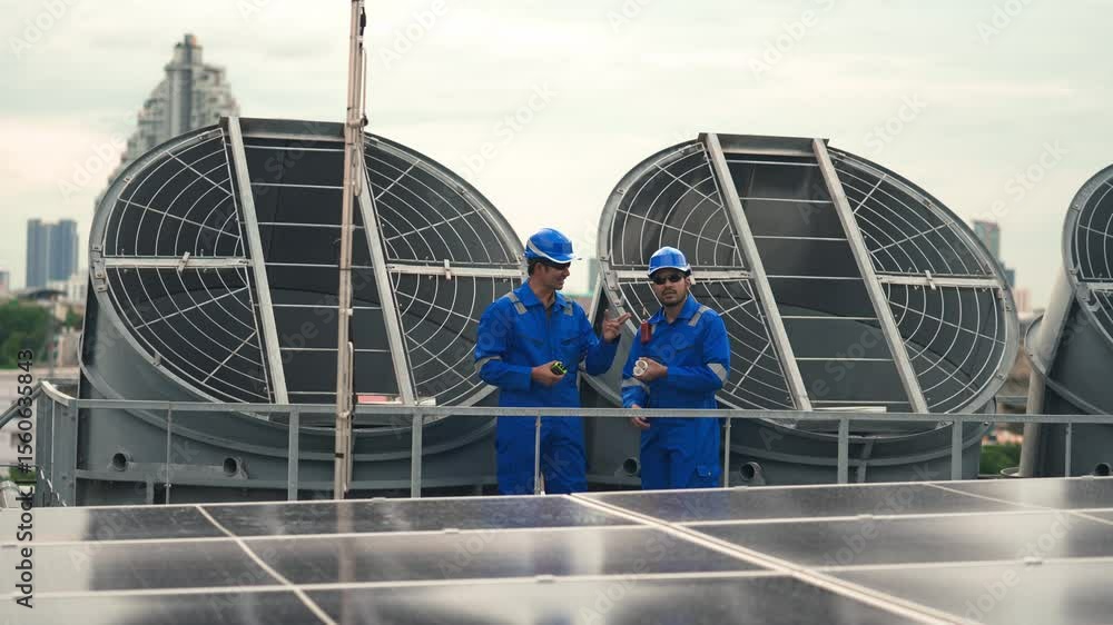 Engineering People Teamwork Inspecting Cooling Tower HVAC System on ...