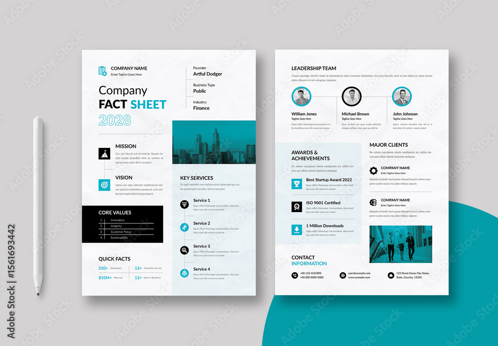 Company Fact Sheet Layout Stock Template | Adobe Stock