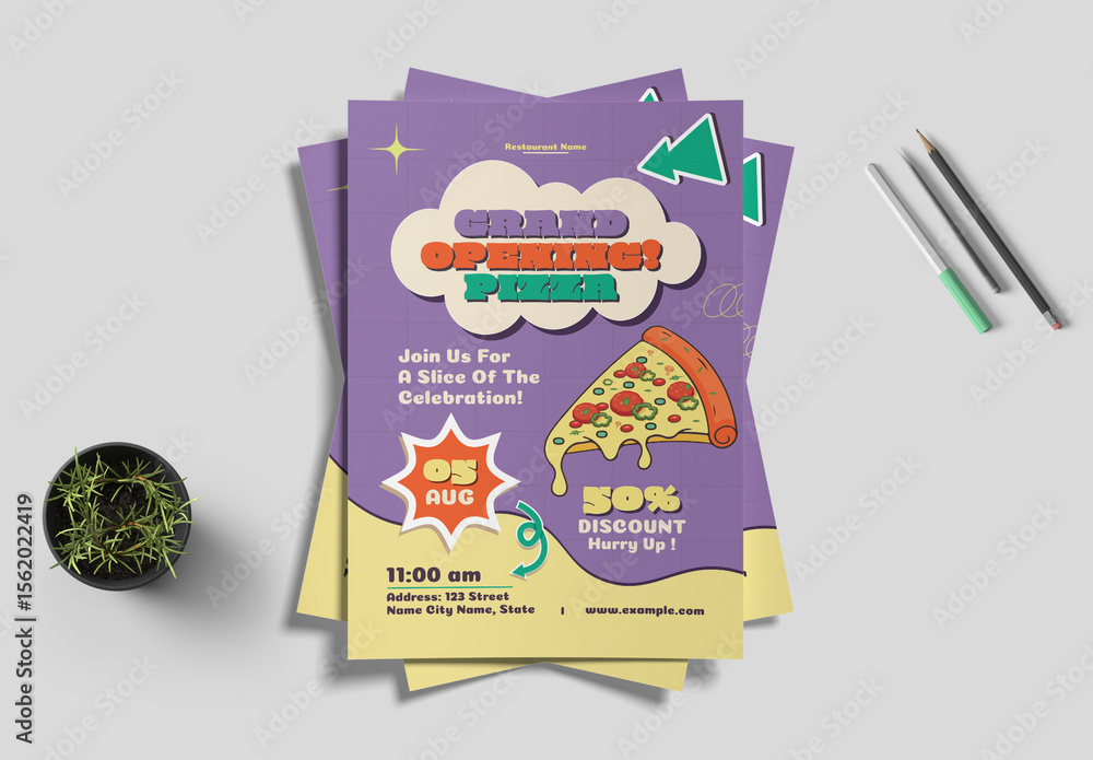 Pizza Store Grand Opening Flyer Template Stock Template | Adobe Stock