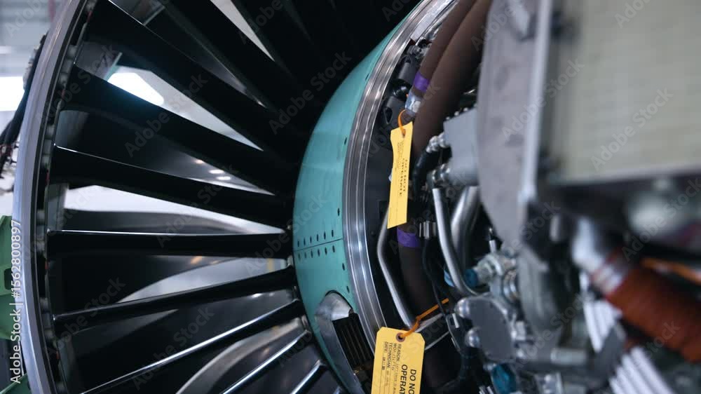 Engineers Working on a jet engine in an airplane hangar Stock ビデオ ...