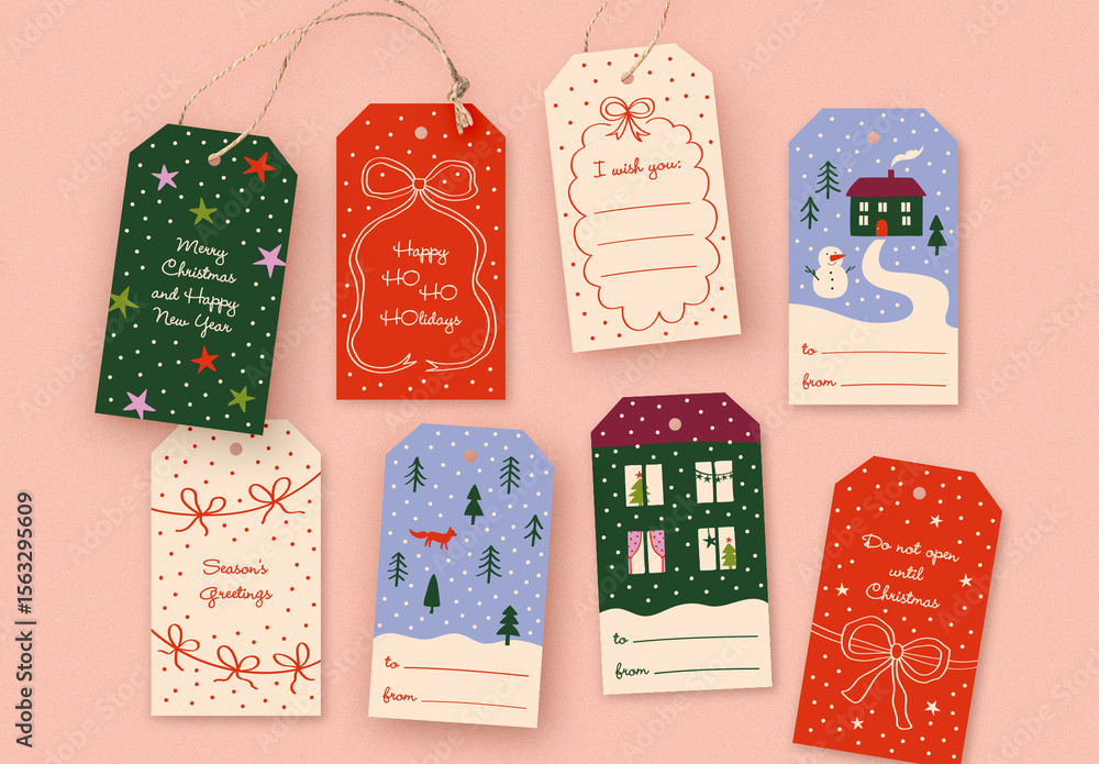 Colorful Holiday Gift Tags Stock Template | Adobe Stock