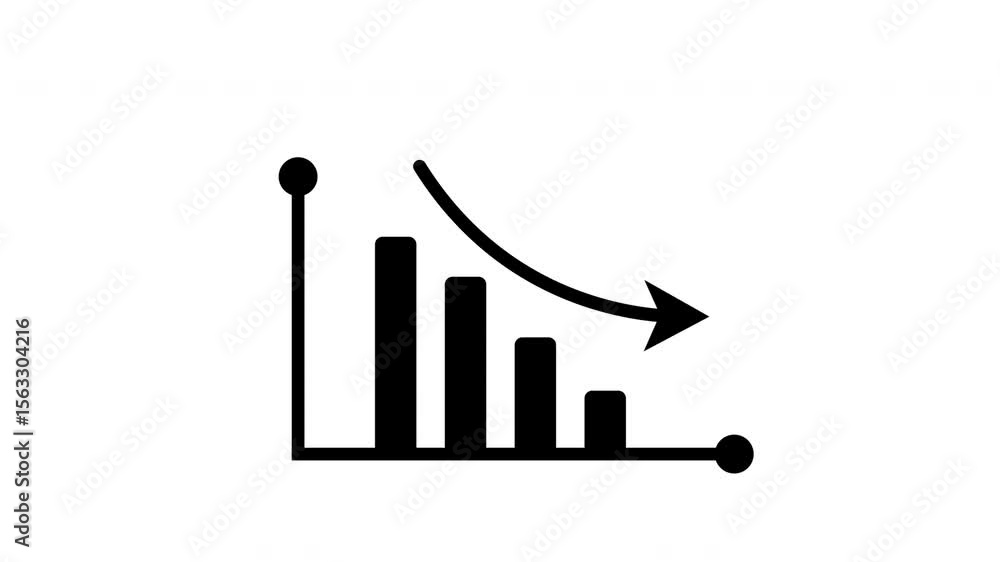 Falling Chart with black Arrow Animation on white background, Animated ...