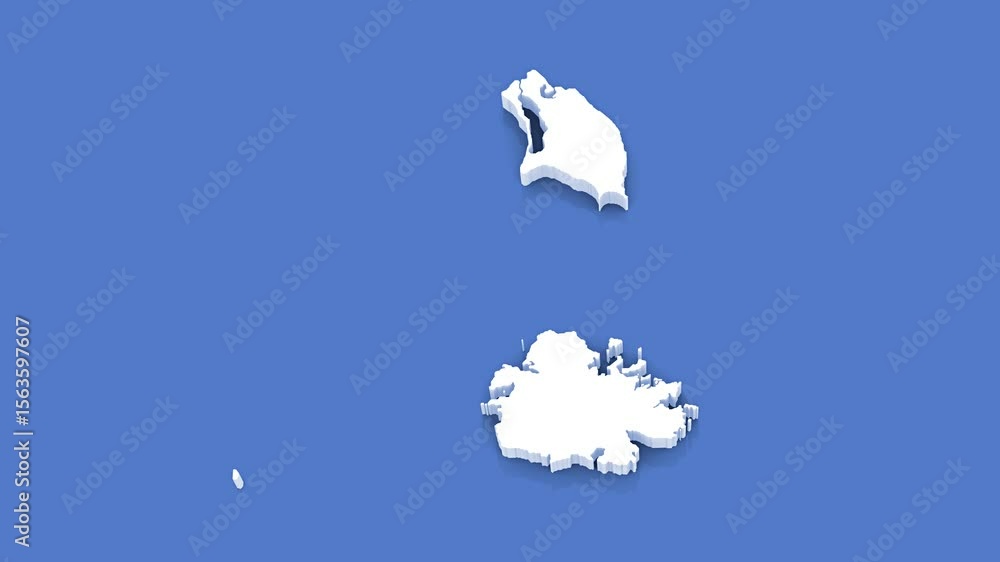 3D Animated Political Map of Antigua and Barbuda over blue background ...