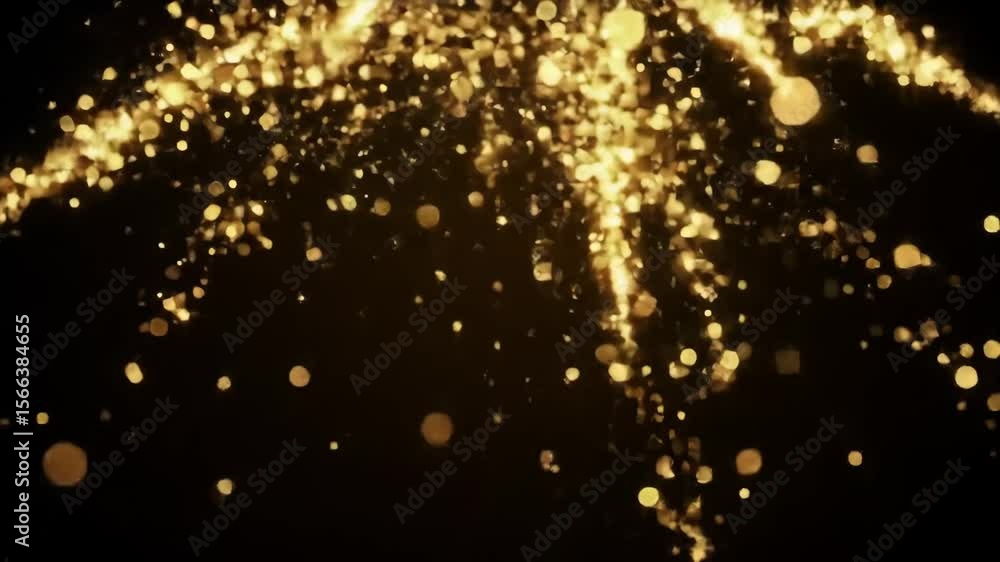 Cascading golden glittering particles on black background. Festive ...