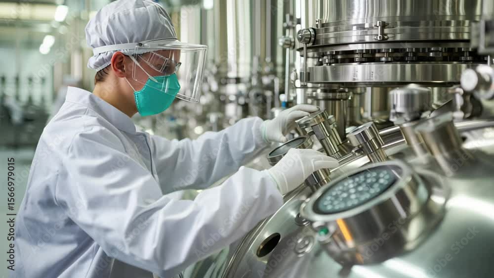 Workers engaging in pharmaceutical manufacturing processes at a ...