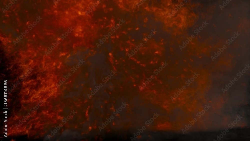 Massive fire storm explosion with embers and smoke, the fire engulfs ...