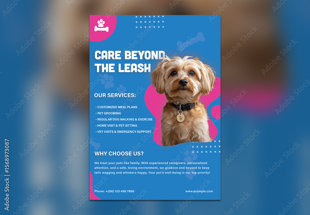 Pet Services Flyer Template – Blue Dog Grooming & Sitting Poster with ...