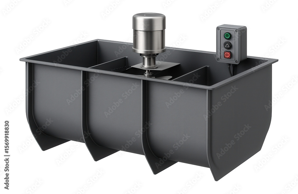 Poster Aeration tank with a surface-mounted aerator and baffle walls ...