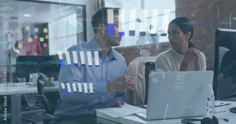 Coworkers flipping report triggers animated graphs and charts overlay ...