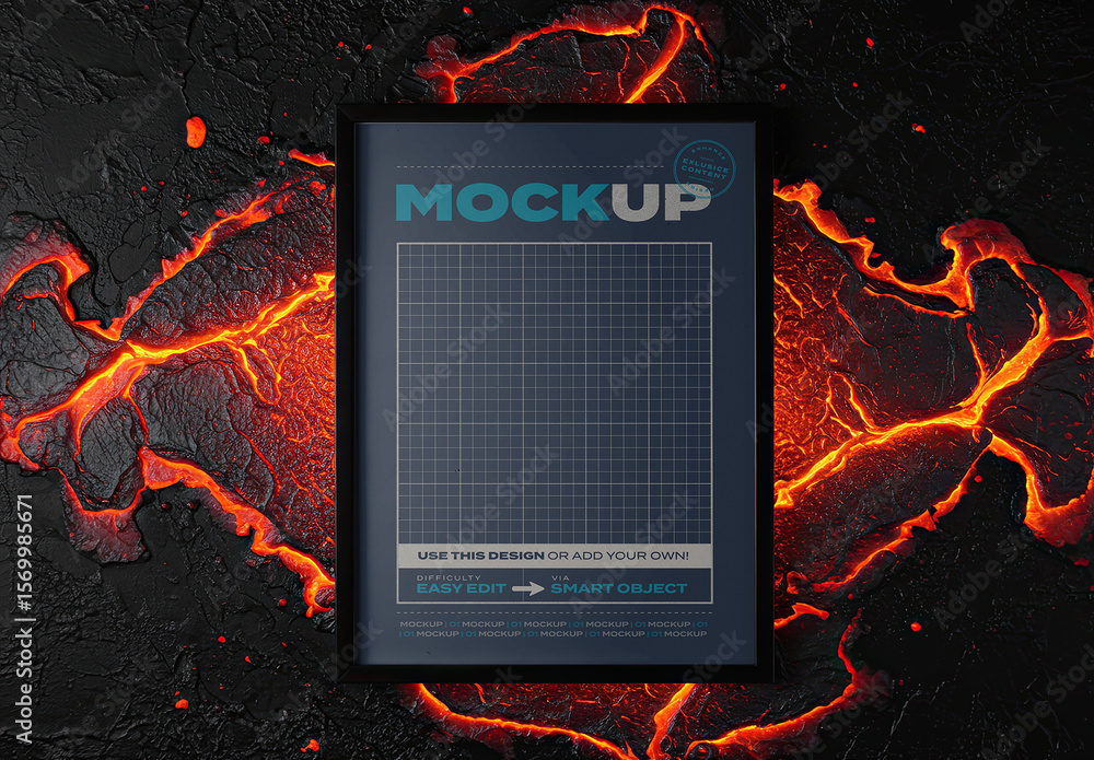 Vertical Poster Image Frame Mockup on Volcano Lava Stock Template ...
