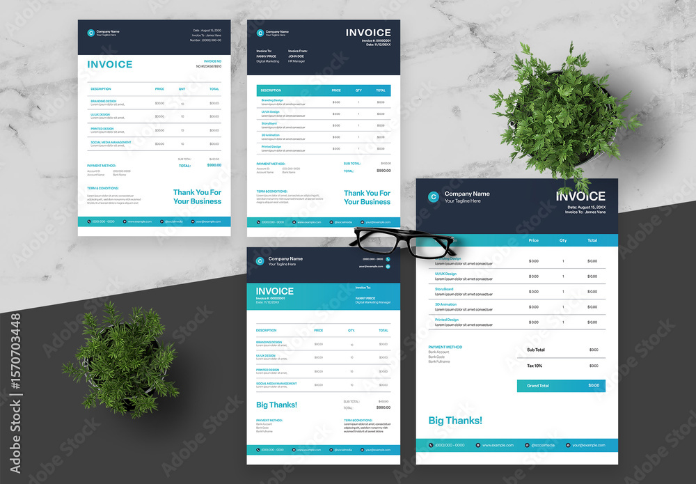 Blue And Black Invoice Set Stock Template | Adobe Stock