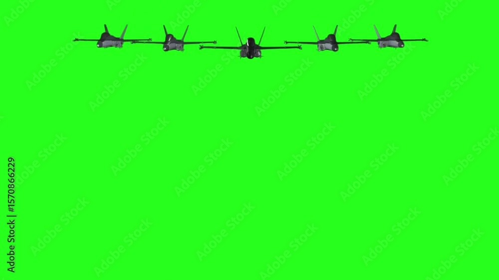 Realistic 3d fighter jets flying in a same direction loop green screen ...