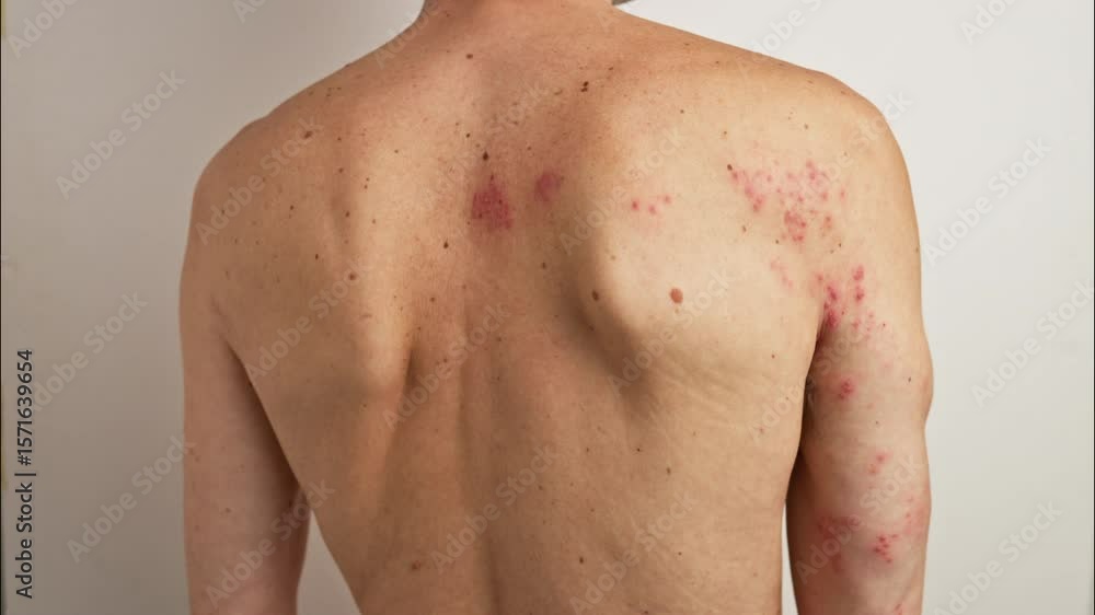 Patient showing skin rash symptoms caused by herpes zoster virus, also ...