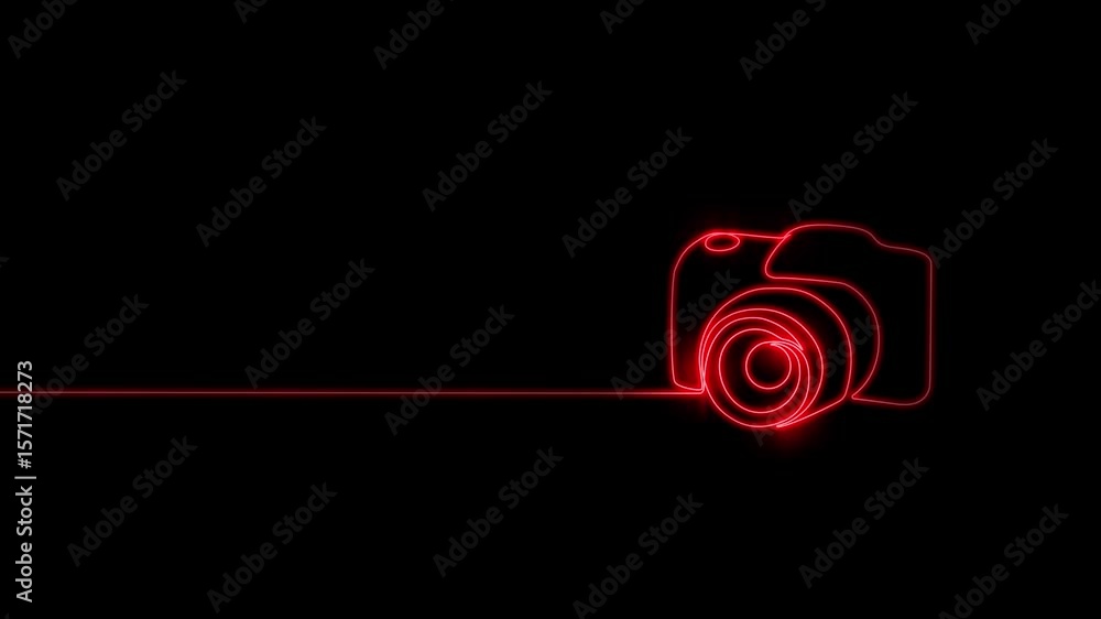 Video. Neon pattern of a camera with one continuous line. The minimum ...