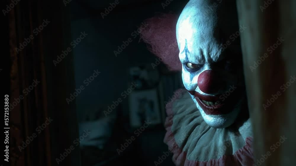 Creepy Clown Peeking from Behind Curtains: A Horror Concept for ...