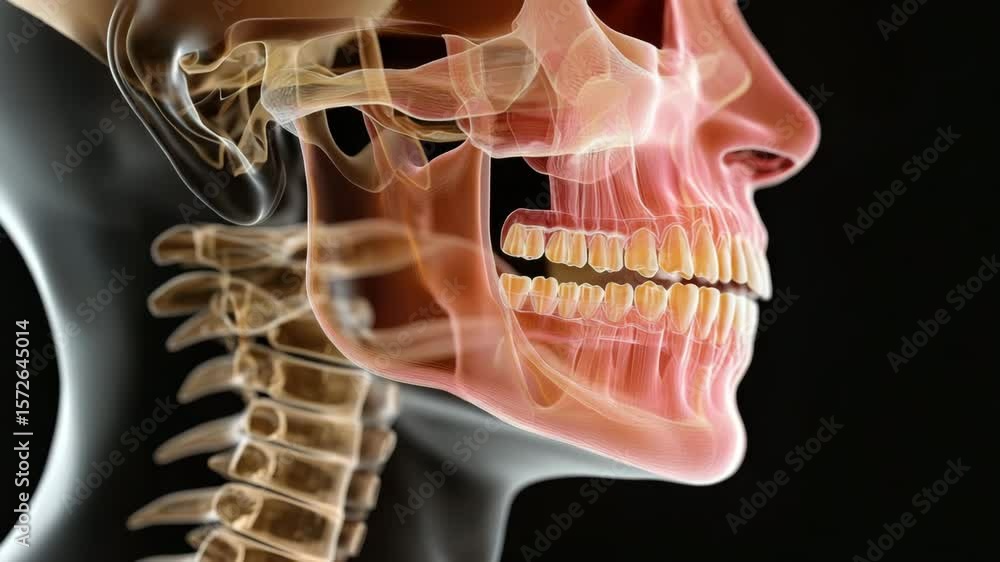 Human skull anatomy teeth jaw cervical spine transparent bone medical ...