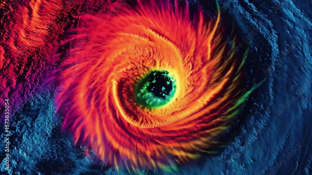 Eye of a hurricane captured from satellite view revealing its swirling ...