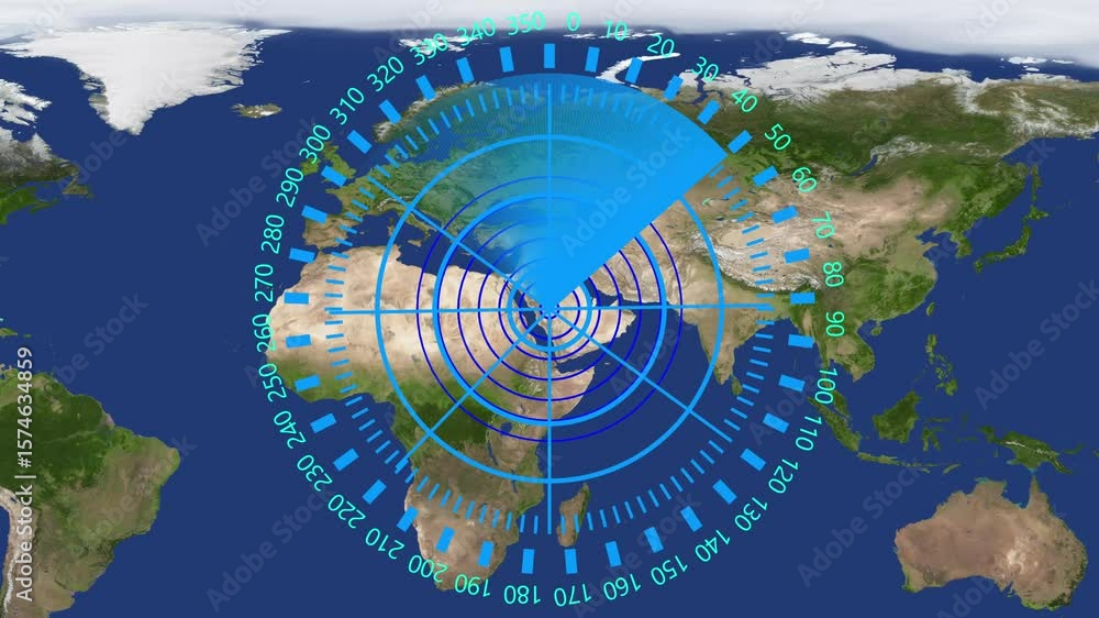 Digital technology radar screen animated, Technology world map radar ...