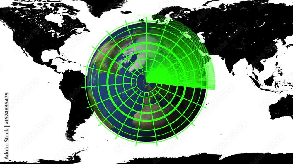 Digital technology radar screen animated, Technology world map radar screen animation. Radar ...