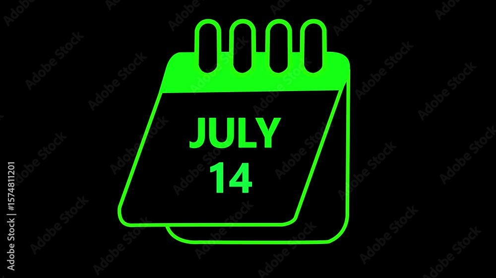 14 July month calendar with time symbol. Simple calendar icon animation ...