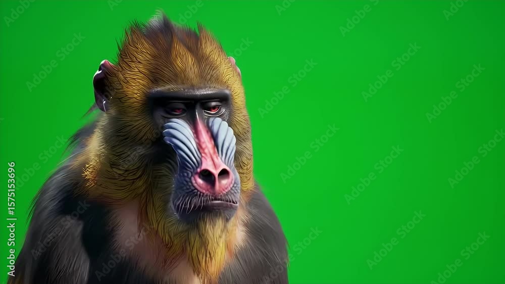 Detailed 3D Render of a Mandrill Isolated on Green Screen Perfect for ...