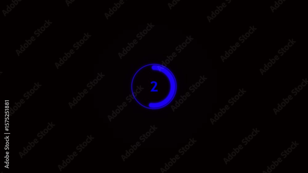 Circle countdown timer one minute animation from 5 to 0 second animation on black background ...