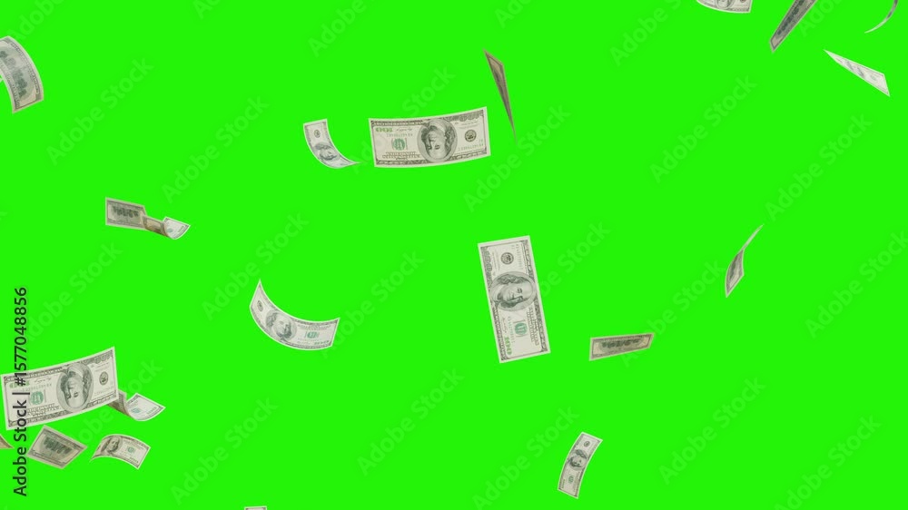 4K Realistic US Dollar Bills Floating money Rain Green Screen ...